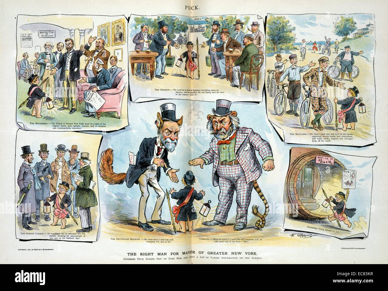The right man for mayor of greater New York 1897. cartoon with Puck as ...
