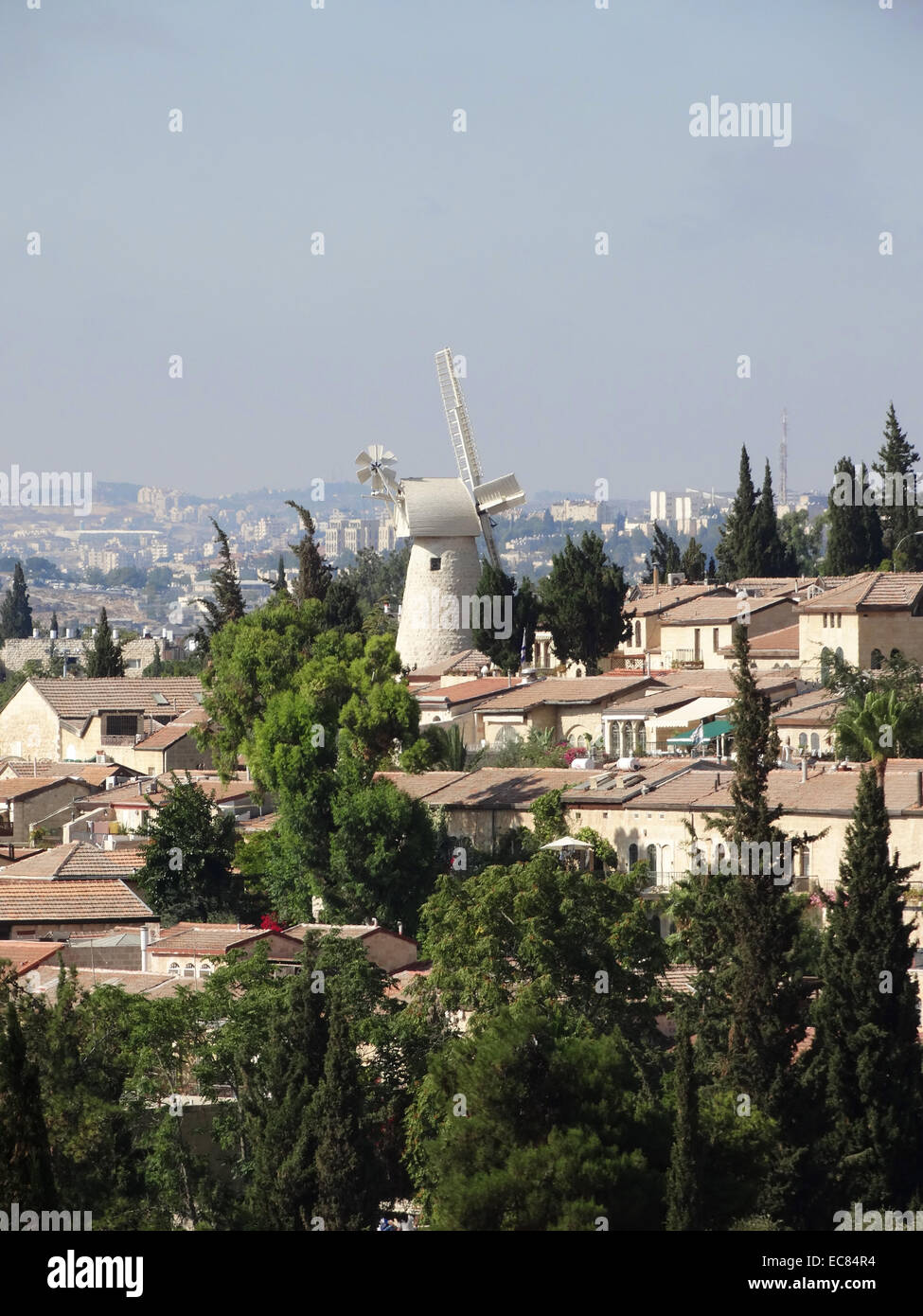 The Montefiore Windmill is a landmark windmill in Jerusalem; Israel ...