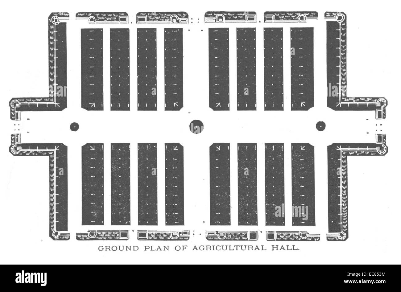 This 1876 ground plan shows the design of Agricultural Hall at the ...