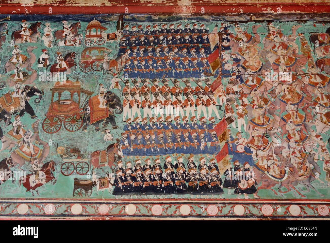 India, Rajasthan, Mewar Region, village of Bundi, murals representing ...