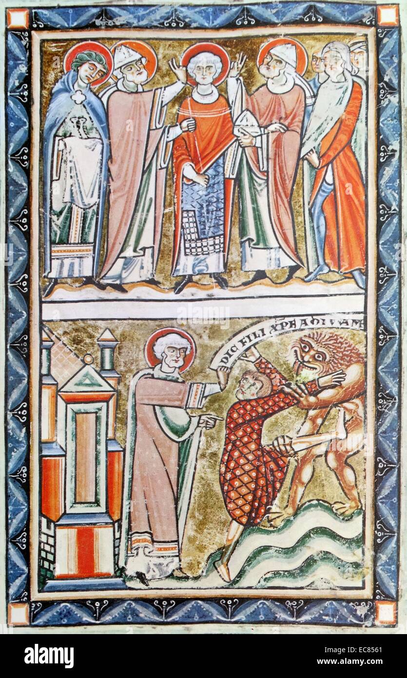 Fresco titled 'Life of St. Amand' depicting scenes from the life of the ...