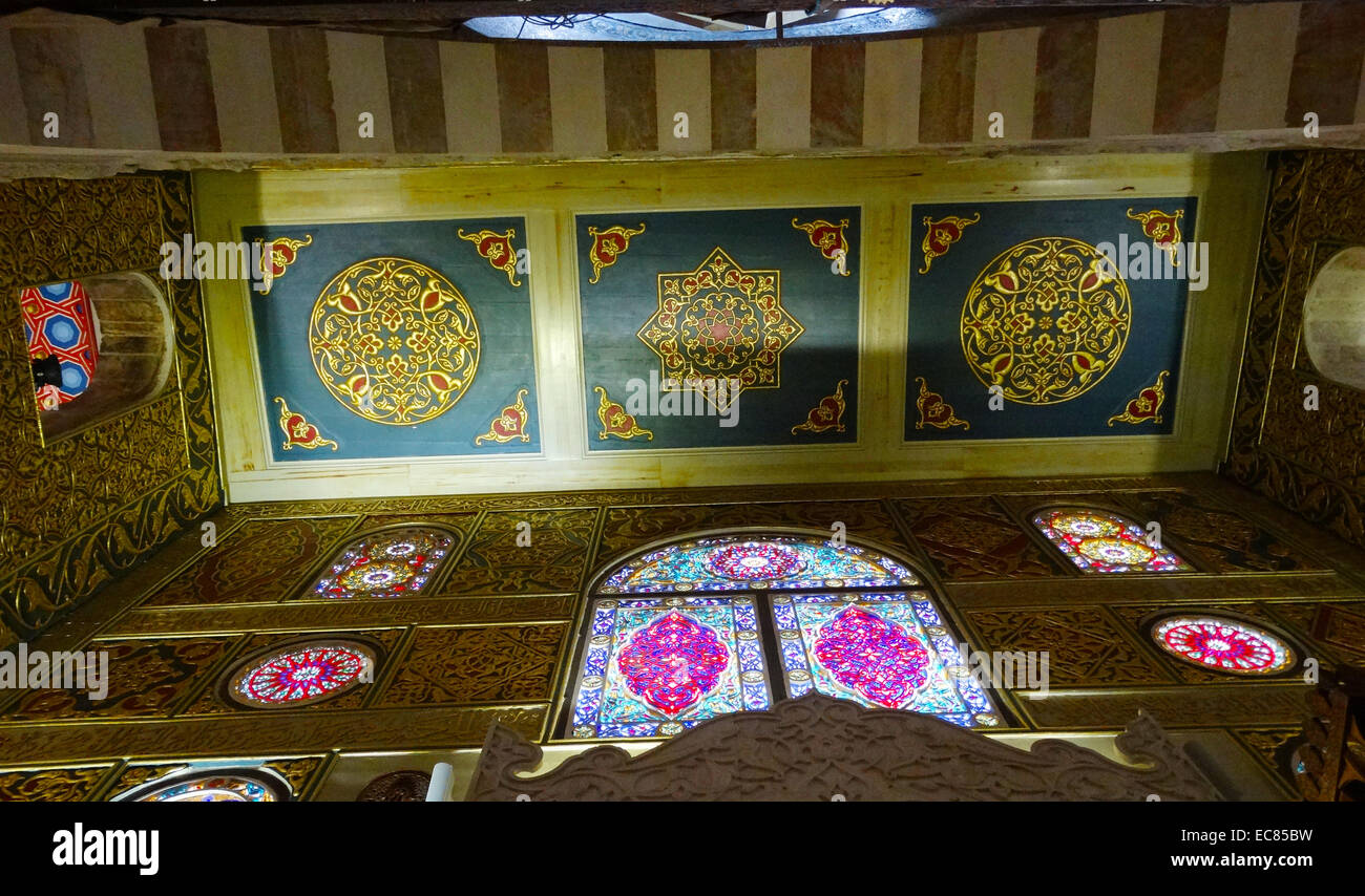 Decorated panels and stained glass in the Al-Aqsa Mosque. The third ...