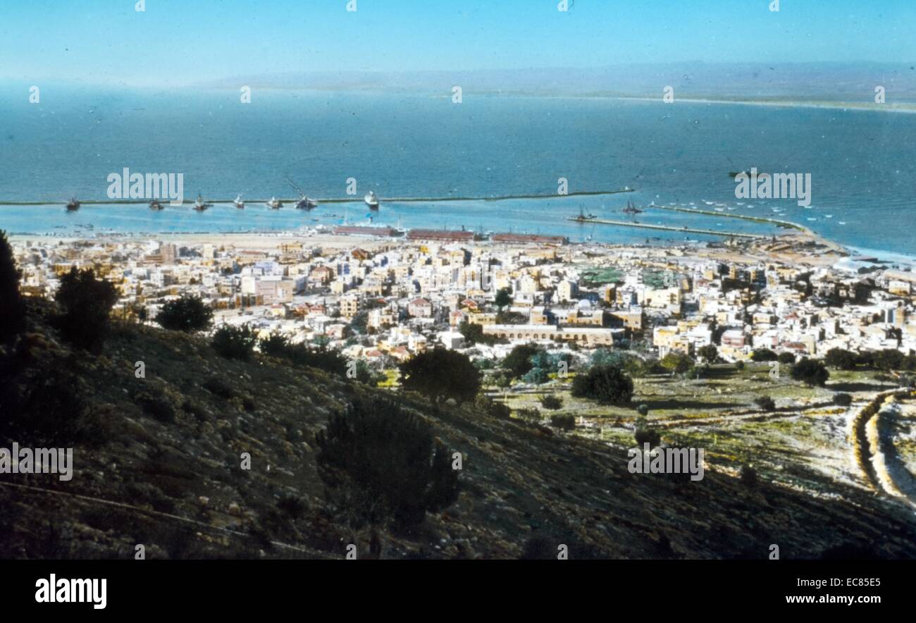 Colour photograph of Haifa, a city built on the slopes of Mount Carmel ...
