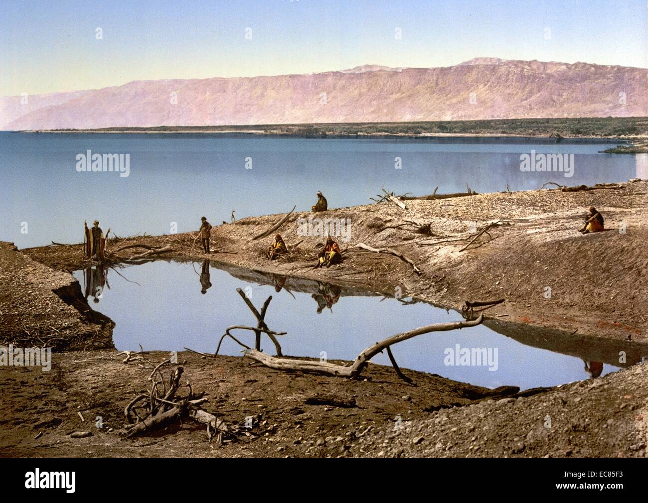 Colour photograph of explorers and the Beduin Arab guides visiting the ...