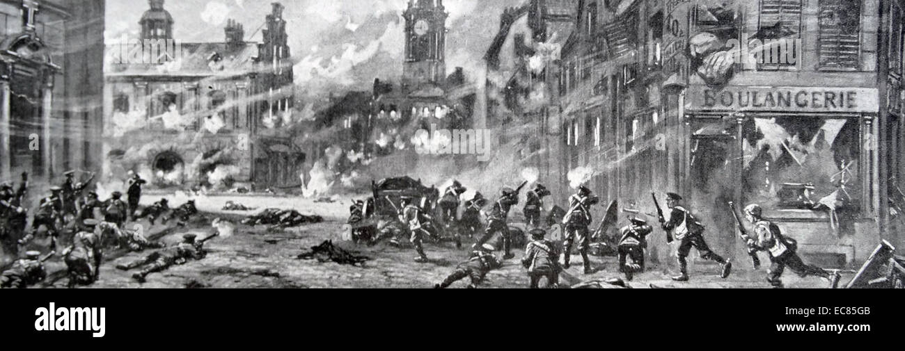 Illustration of street fighting in a Belgian town as English soldiers ...
