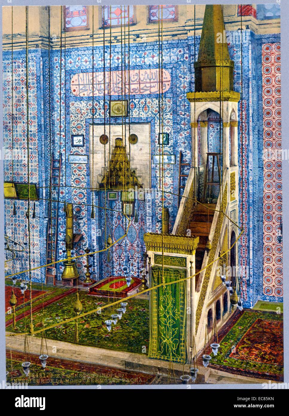 Interior of Mosque Rustem Pasa, Constantinople, Turkey. Dated 1890 ...