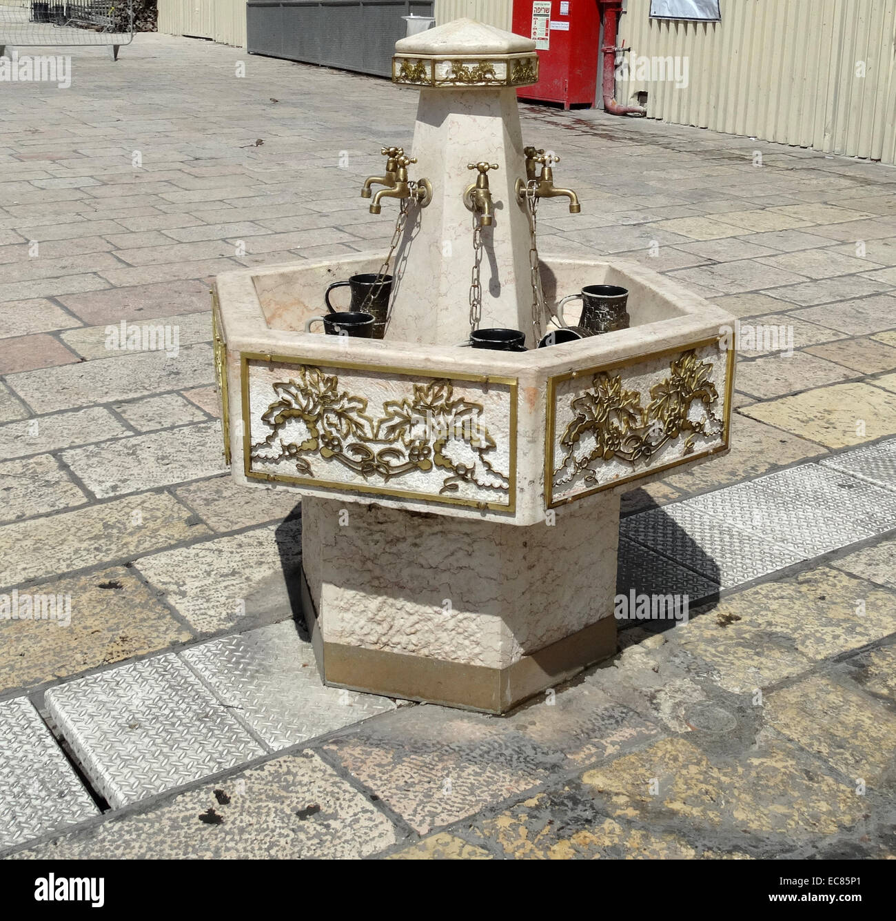 Hand washing and drinking fountain at the Western Wall; Wailing Wall or ...