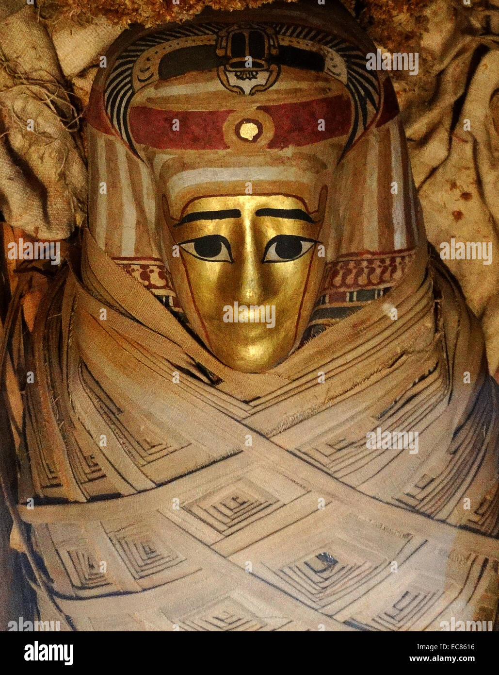 Mummy of a man with a golden mask from the Greco roman period 1st ...