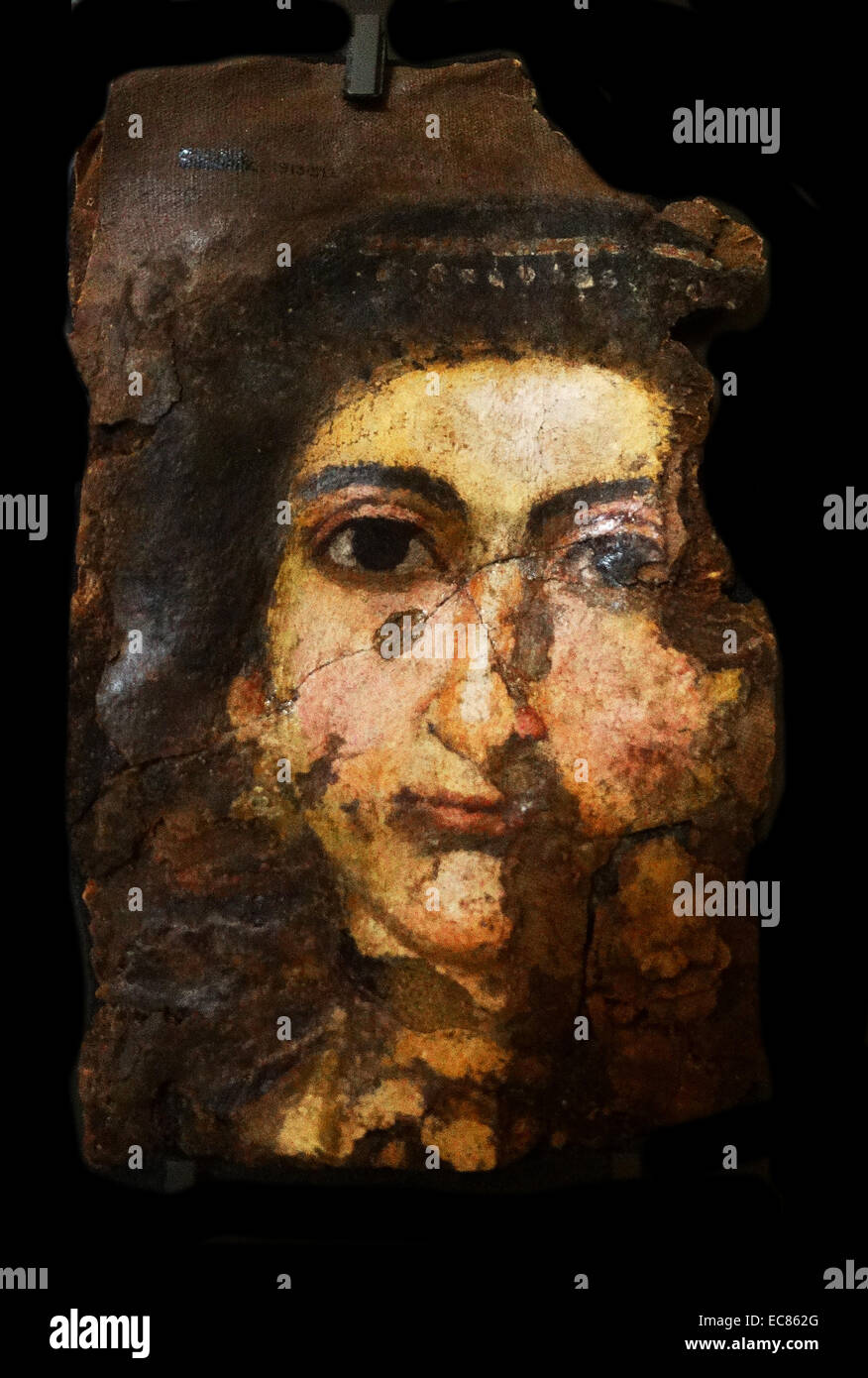 fragment of a painted shroud with portrait of a woman from Fayum; Egypt ...