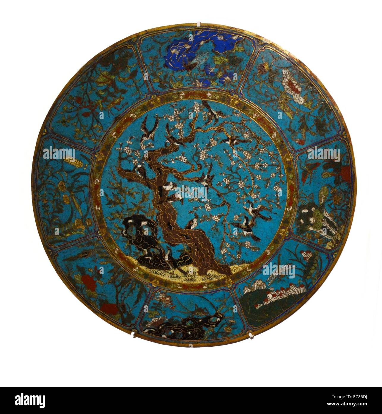 Chinese plaque depicting Magpies and a blossoming plum tree. Dated 17th ...