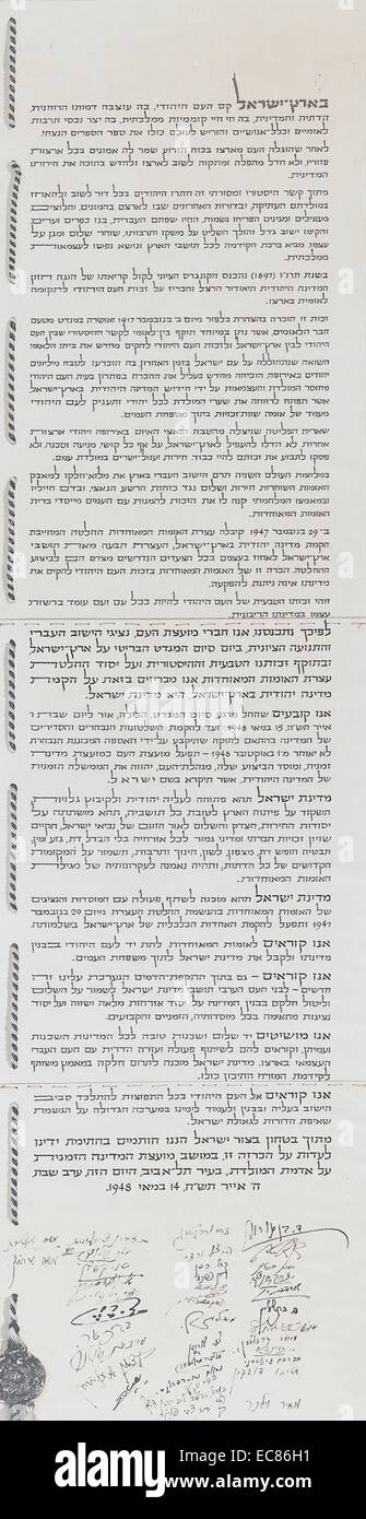 The Israeli Declaration of Independence made on the 14 May 1948, the ...
