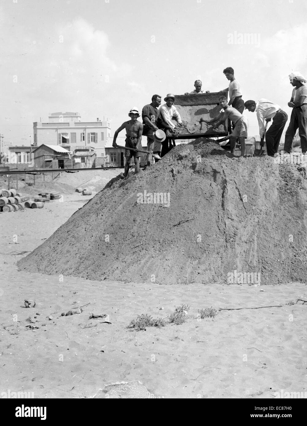 Photograph of clearing the ground for construction during the early ...