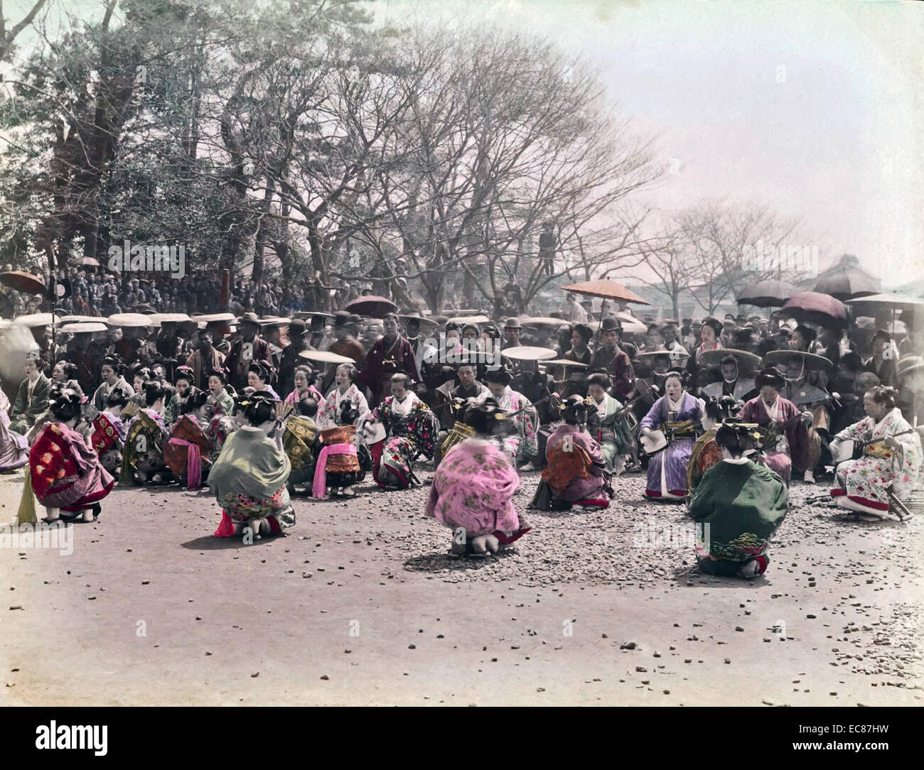 Colour photograph of Japanese Women in Kimonos dancing, possibly ...