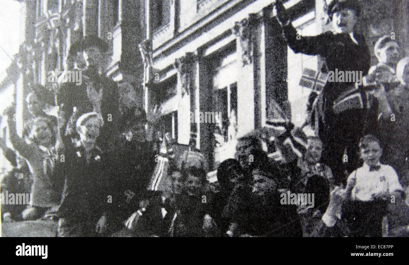 Photograph of Norwegian children in Oslo waving flags to celebrate the ...