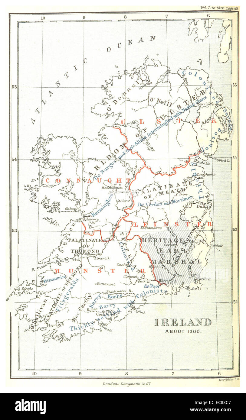 This image from Bagwell's 1885 work illustrates Ireland around 1300 ...