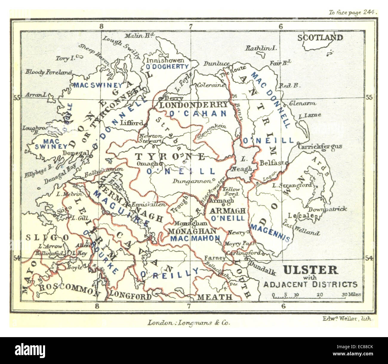 This 1890 map by Bagwell shows Ulster and its surrounding districts ...