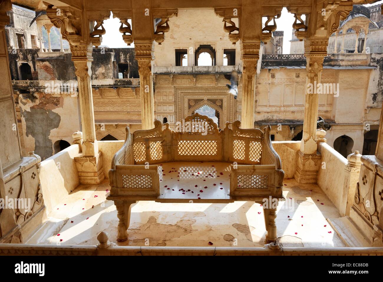 India, Rajasthan, Mewar Region, village of Bundi, marble throne of the ...