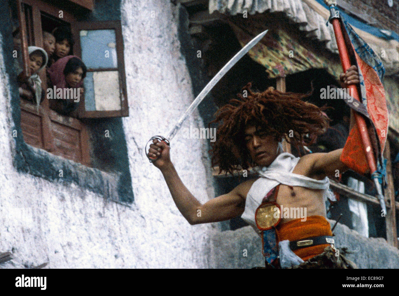 Ladakh Matho monastery Cham dance ceremony sword and banner leaping ...