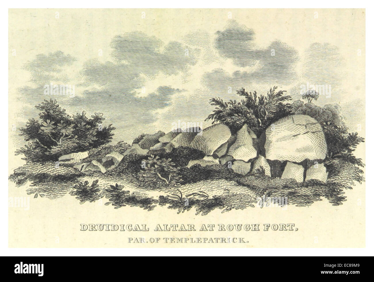 This 1823 illustration by Benn depicts the druidical altar at Rough ...