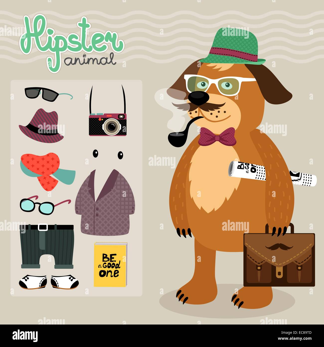 Hipster character elements for nerd puppy dog with customizable face ...