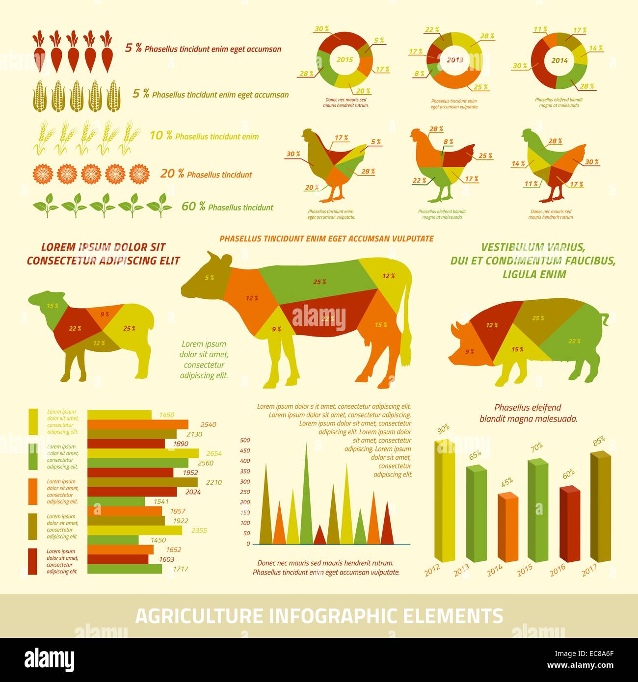 Agriculture infographics flat design elements of livestock chickens and ...