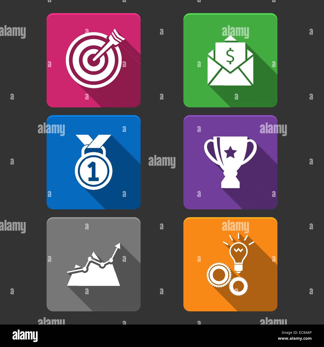 Business winner icons set of award growth graph and money prize ...
