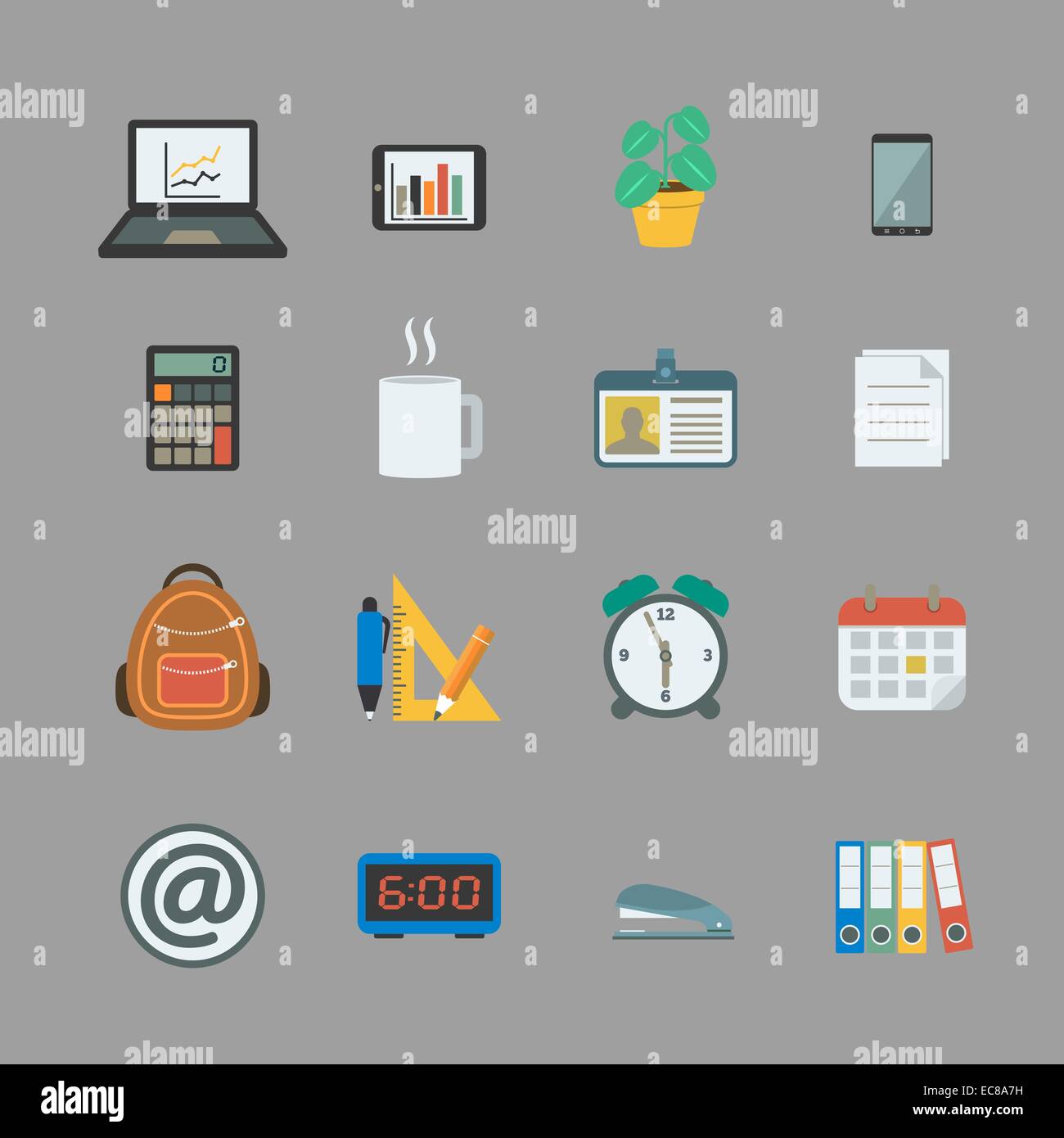 Business collection of flat stationery office supplies color icons ...