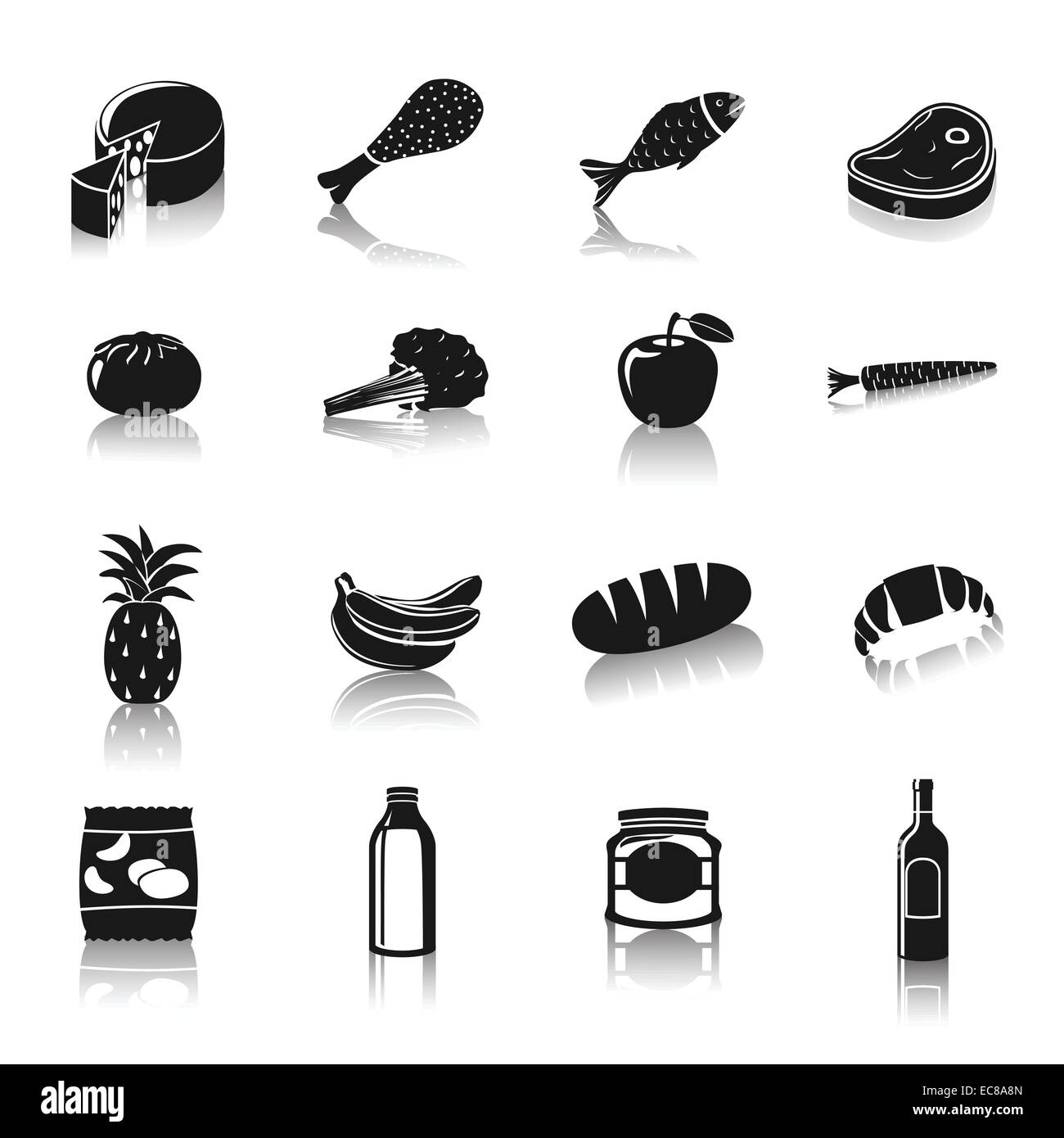 Supermarket foods pictograms of fresh and natural chicken cheese ...