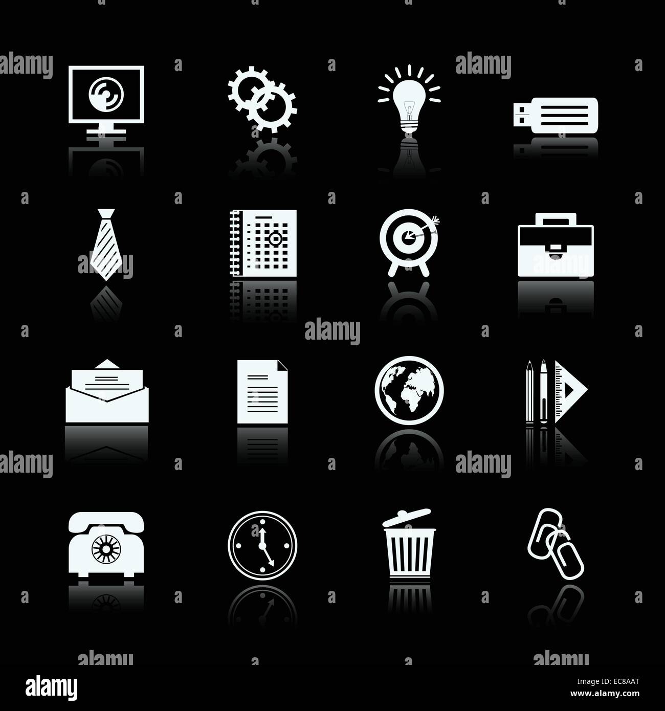 Business office supplies pictograms set of cogs and gears trash bin and ...