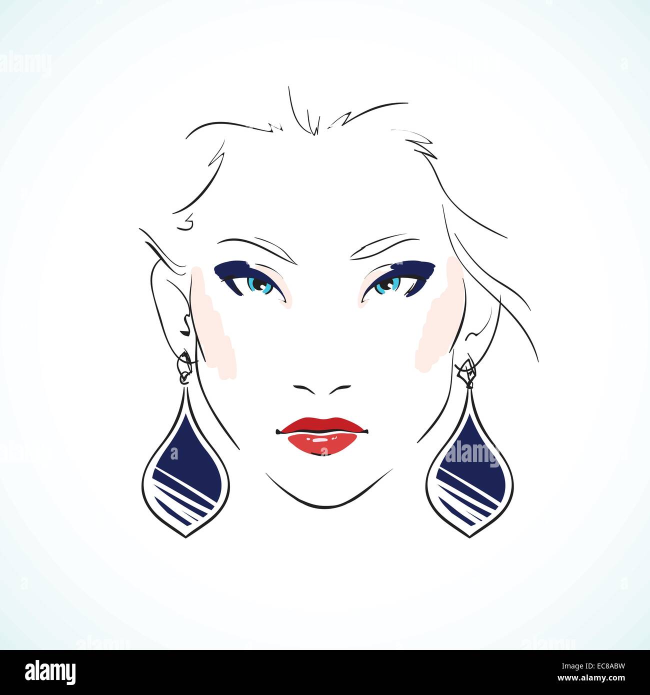 Elegant young model face with expressive eyes wearing earrings isolated ...