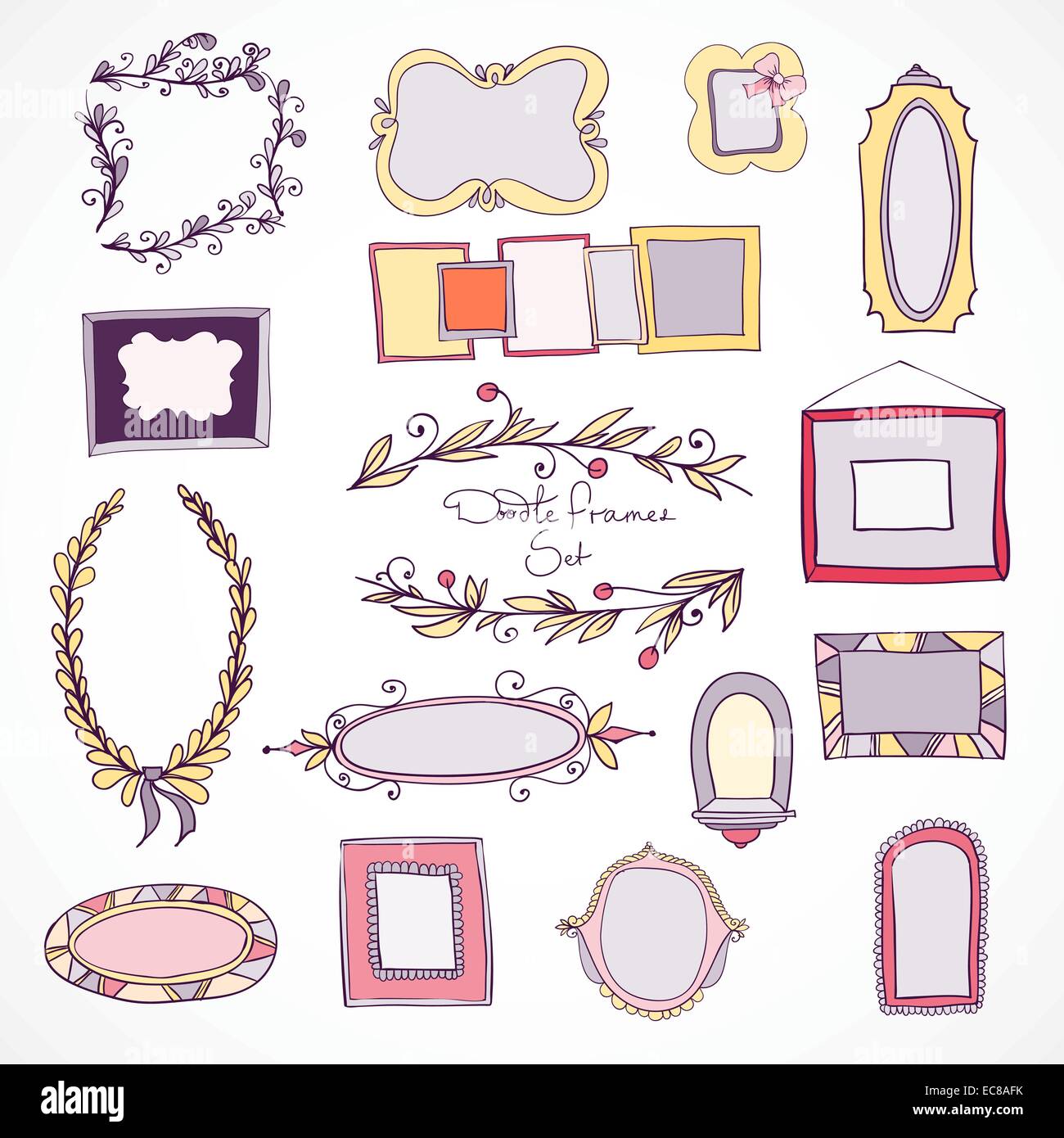 Collection of hand drawn doodle frames and design elements for ...