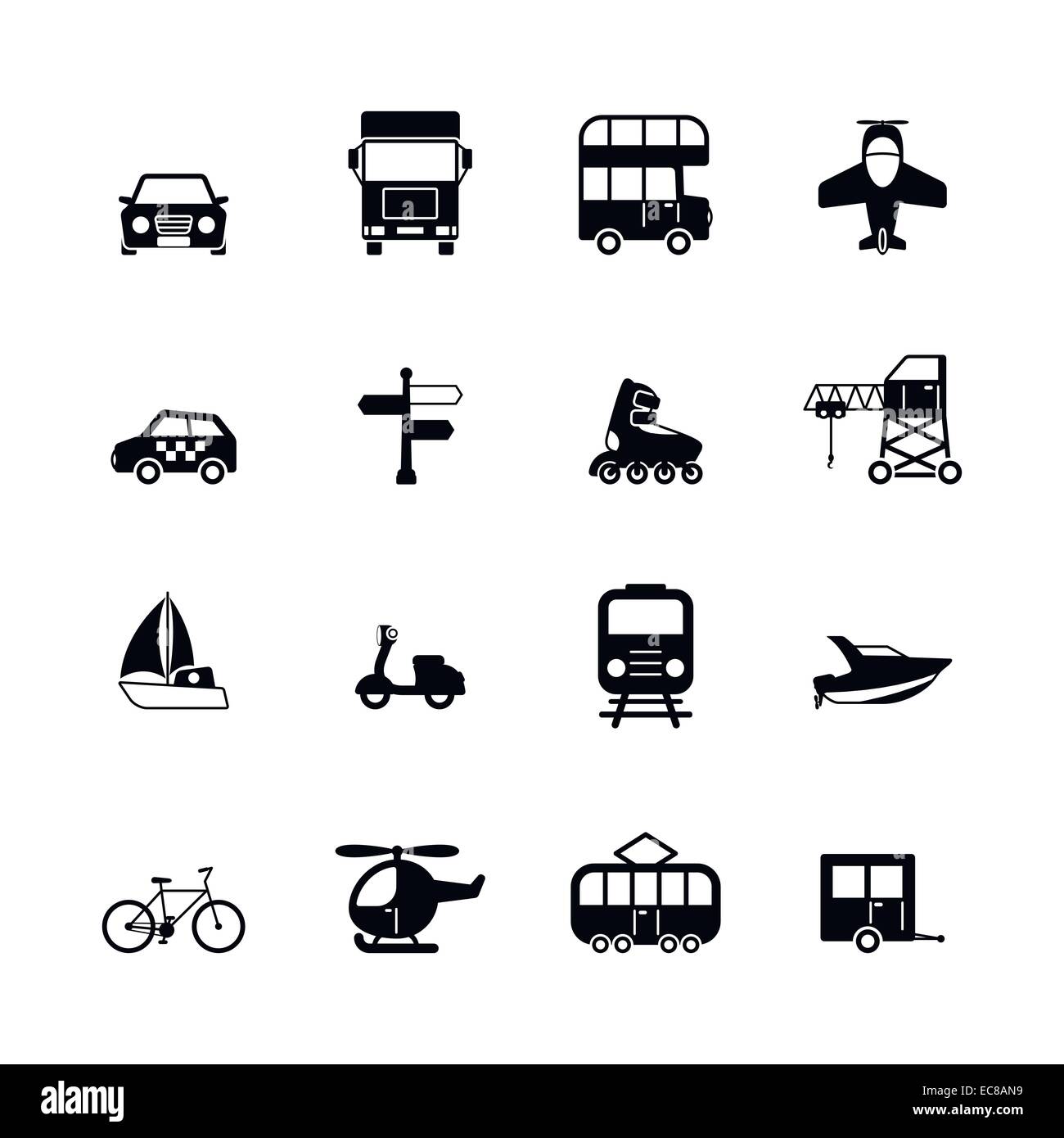 Transportation pictograms collection of aircraft boat yacht helicopter ...
