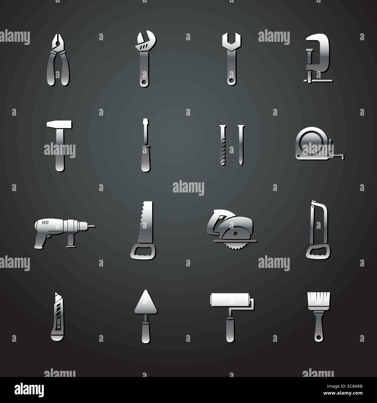 Collection of metal tool stickers of wrench hammer spanner and screw ...