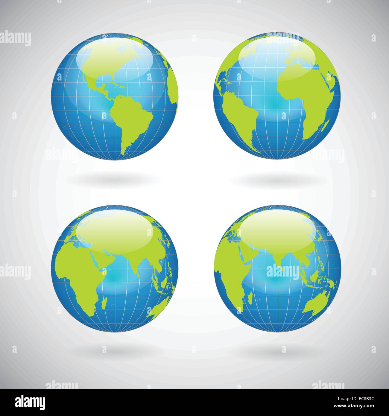 Earth globe icons set with world map continents and oceans isolated ...