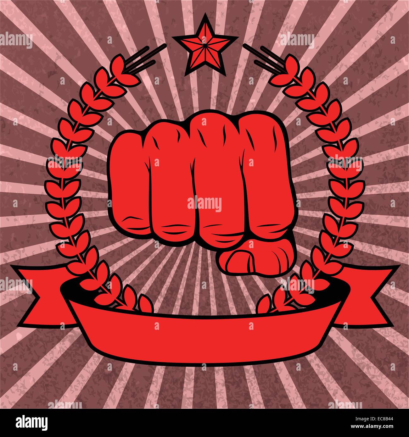 Clenched fist red poster with ribbon vector illustration Stock Vector ...