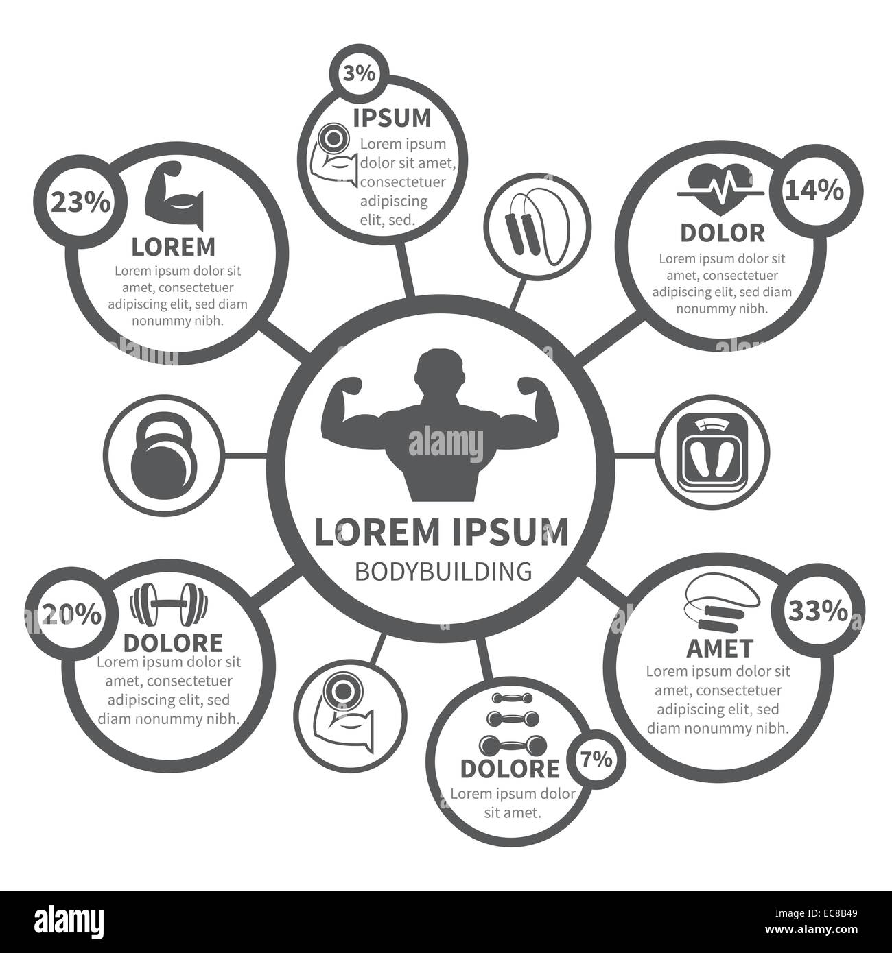 Fitness bodybuilding sport infographics design elements set for ...