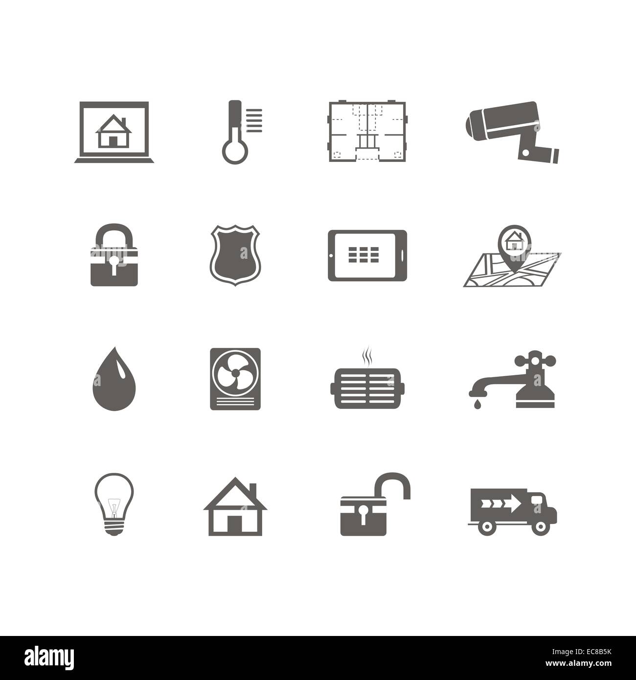 Smart home automation technology icons set of utilities surveillance ...