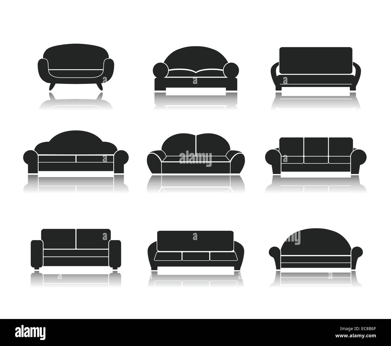 Modern luxury sofas and couches furniture icons set for living room ...