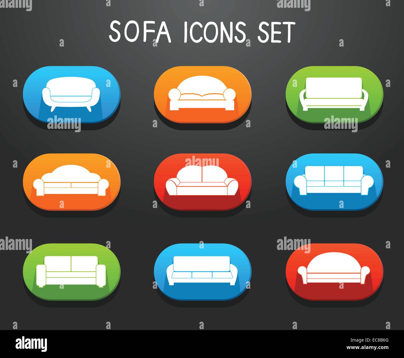 Sofas and couches furniture icons set for comfortable living room ...