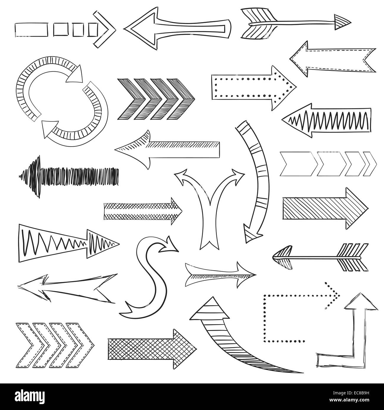 Different directions arrows sketch pencil drawing icons set flat ...