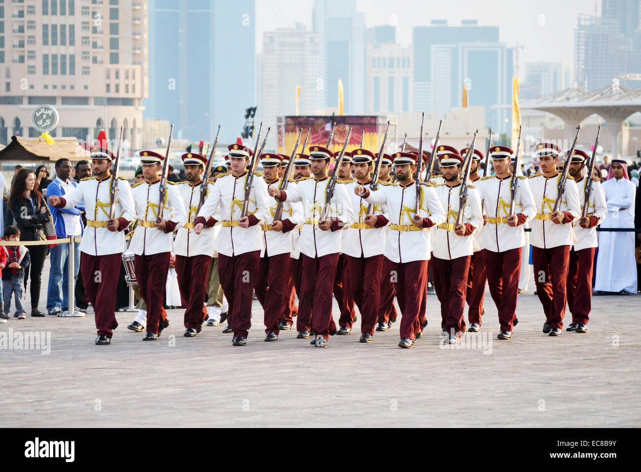 Qatar Emiri Guards are performing military marches on Qatar National ...