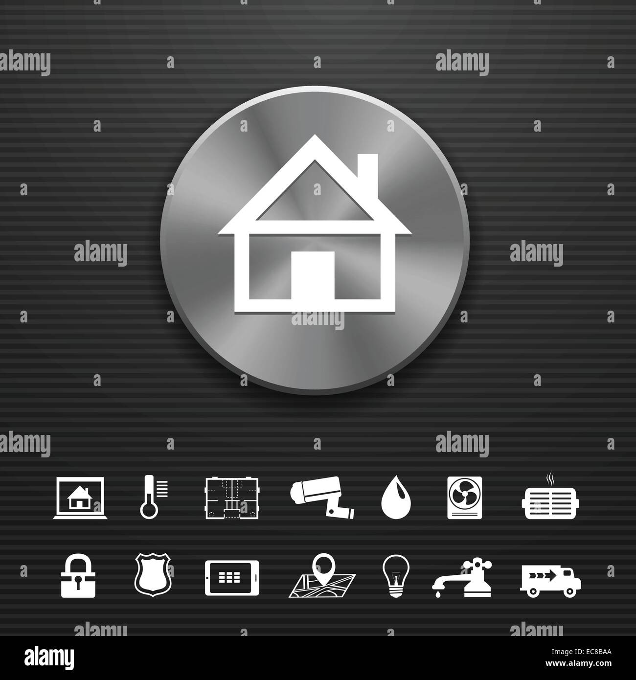 Smart home automation technology metal button template with utilities ...