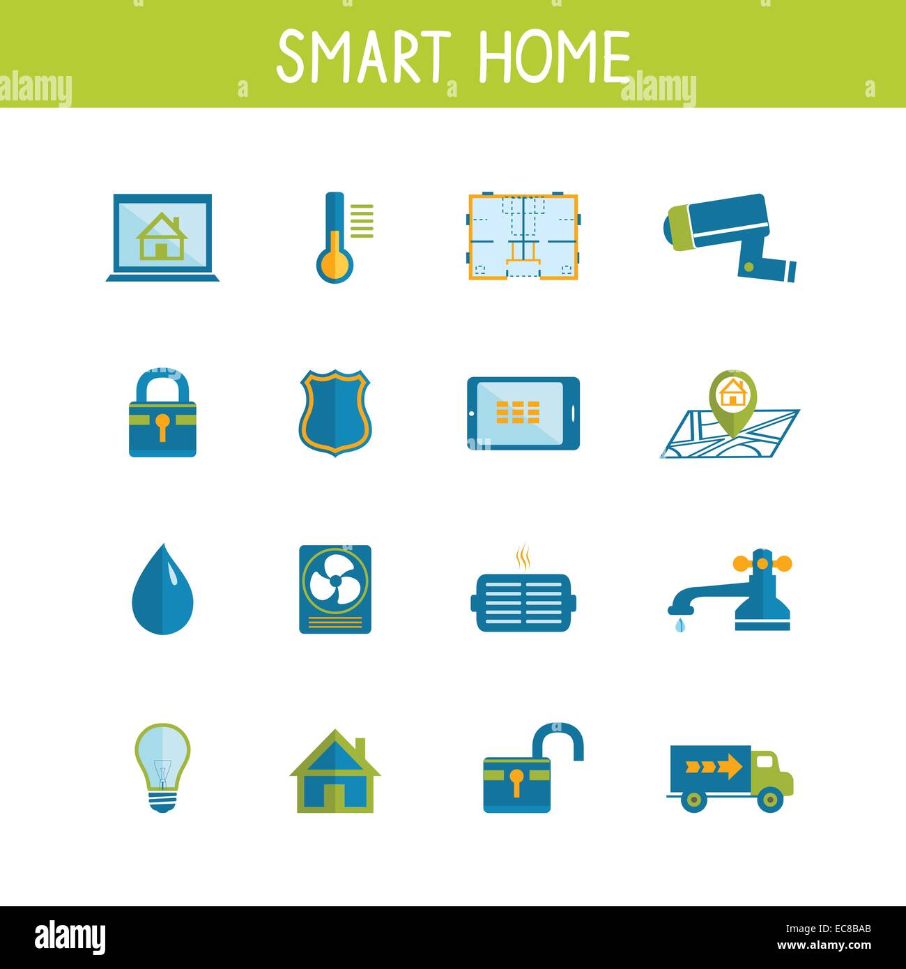 Smart home automation technology icons set of utilities safety energy ...