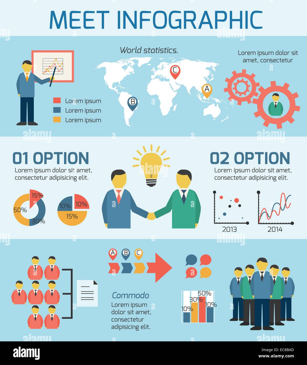 Flat business people meeting infographics design layout template with ...