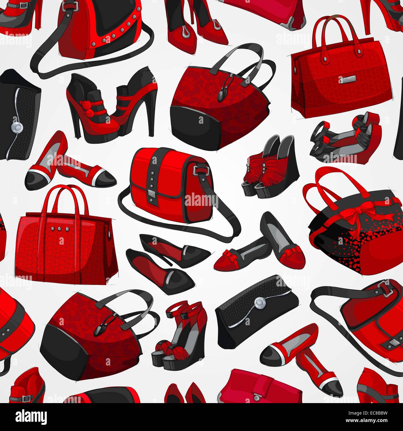 Seamless woman's fashion accessory bags and shoes red pattern ...