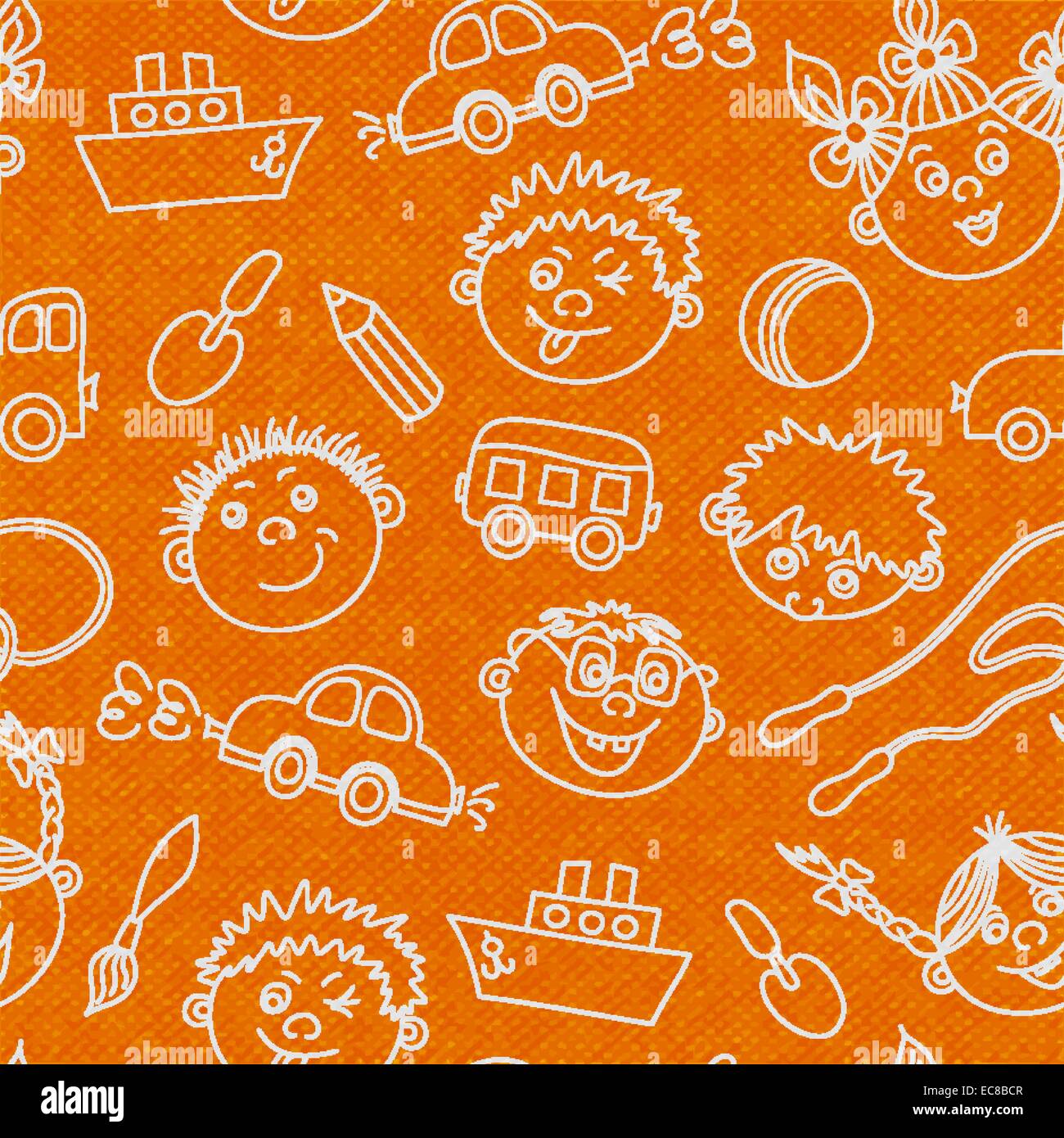 Seamless kids faces and toys pattern background vector illustration ...