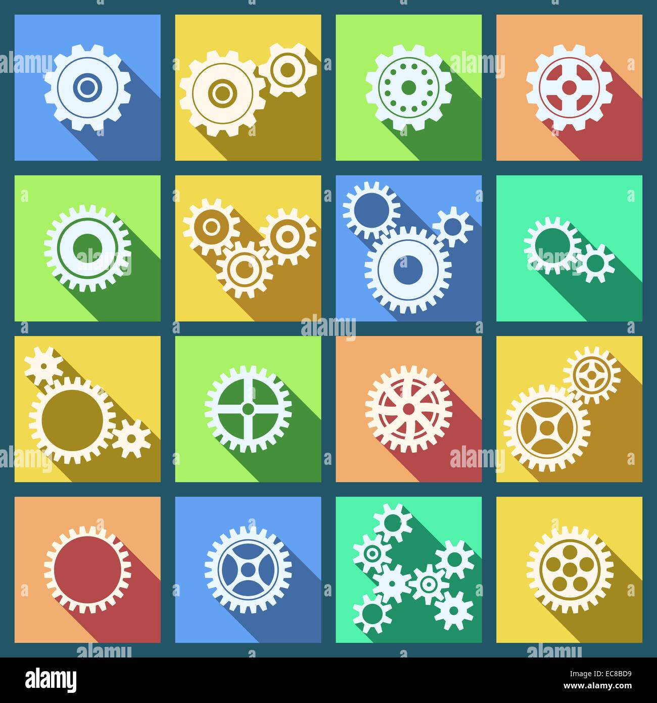 Collection of flat cogs wheels and gears icons set isolated vector ...