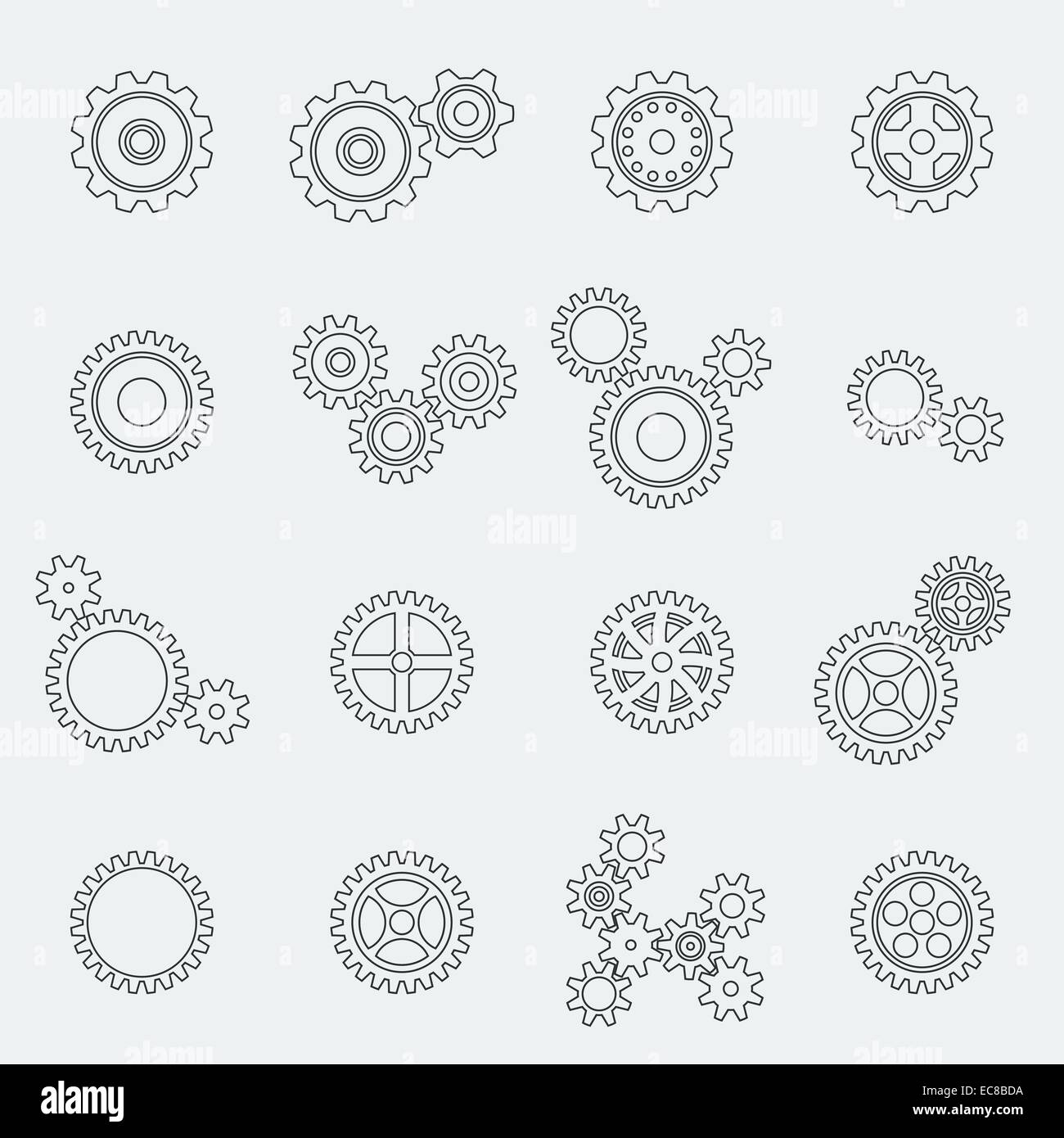 Cogs wheels and gears pictograms set for website design isolated vector ...