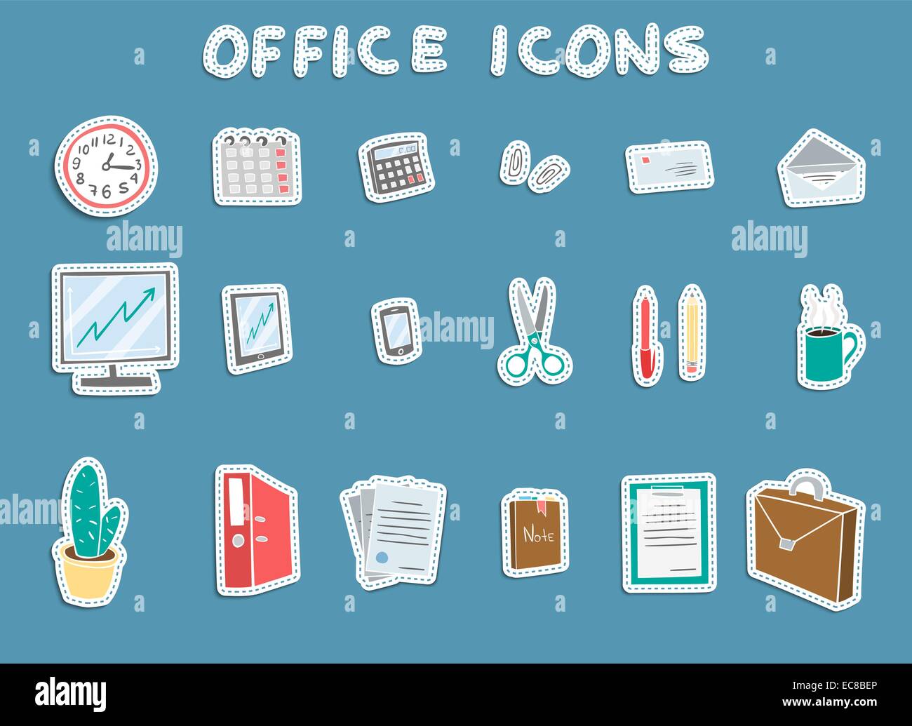 Business office stationery supplies sticker icons set of workplace ...