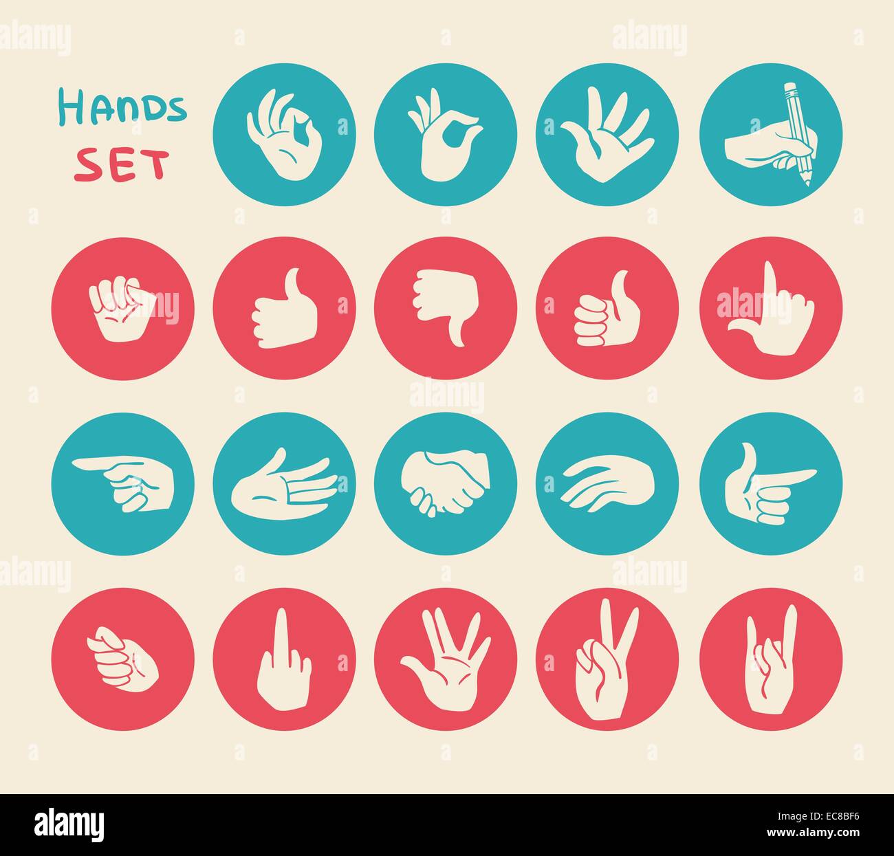 Hands gestures flat icons set of ok warning stop and pointing body ...